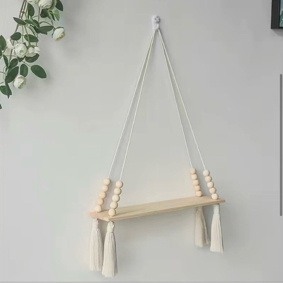 Wall Decor | Nwt Macrame Bohemian Wood Beaded Shelf | Poshmark